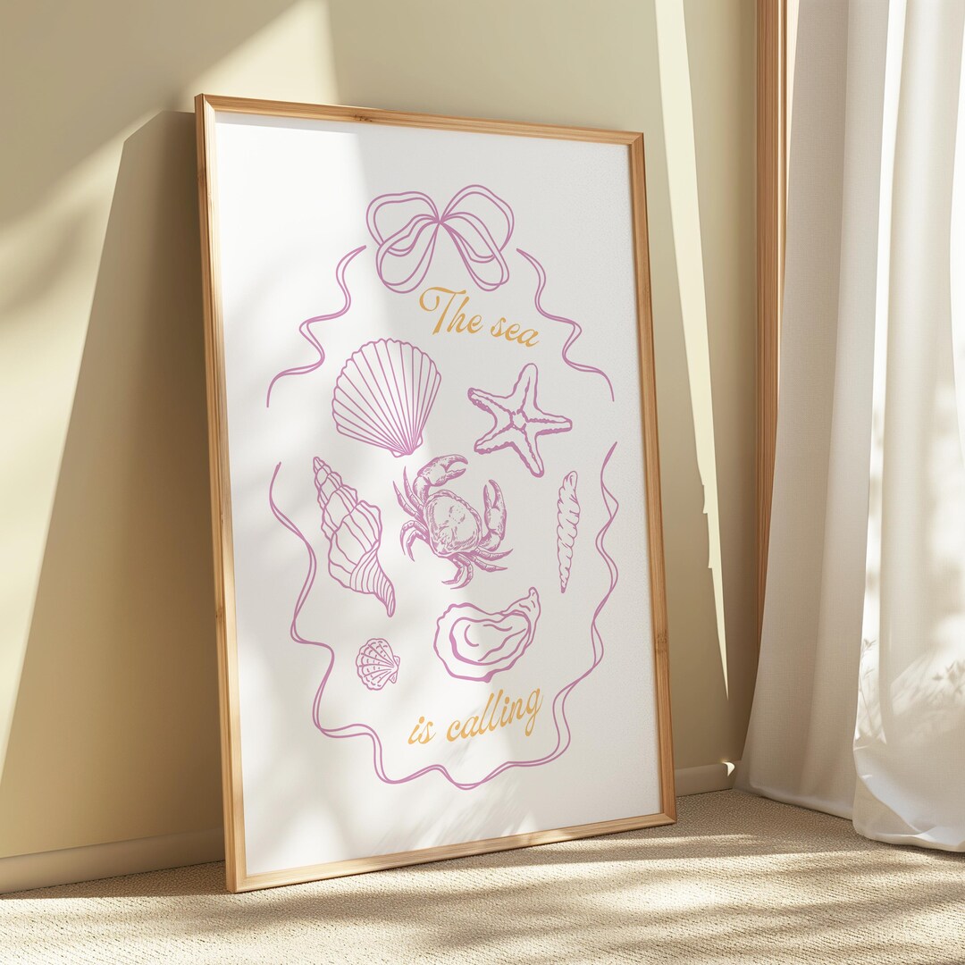 Beachy Wall Art Seashell Print the Sea is Calling Printable Beach Wall ...