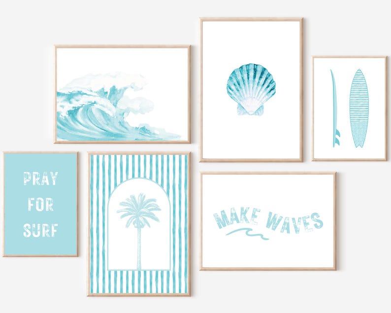 Surf Wall Art Bundle, Boys Beach Nursery Printable, Coastal Blue Room ...