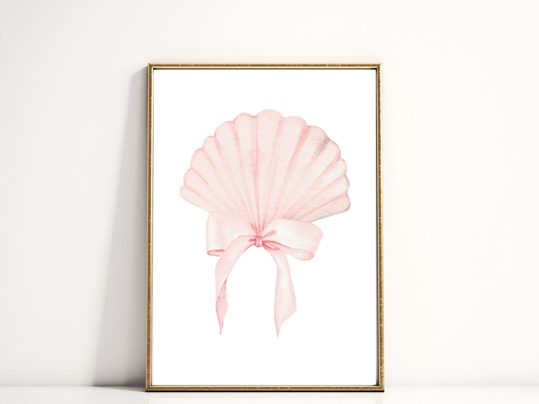 Pink Seashell Art Print, Watercolor Shell Wall Art, Seashell Poster ...