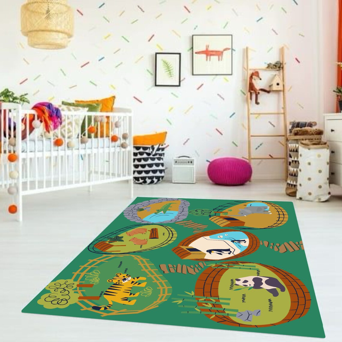 Zoo Map Activity Rug, Nursery Rug, Carpet for Playroom, Childrens Room ...