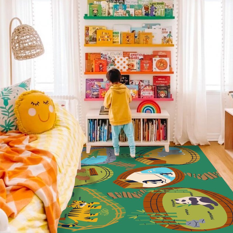 Zoo Map Activity Rug, Nursery Rug, Carpet for Playroom, Childrens Room ...