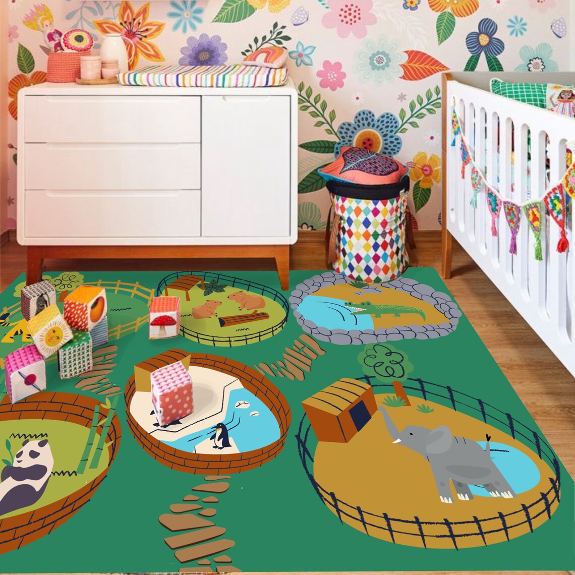 Zoo Map Activity Rug, Nursery Rug, Carpet for Playroom, Childrens Room ...
