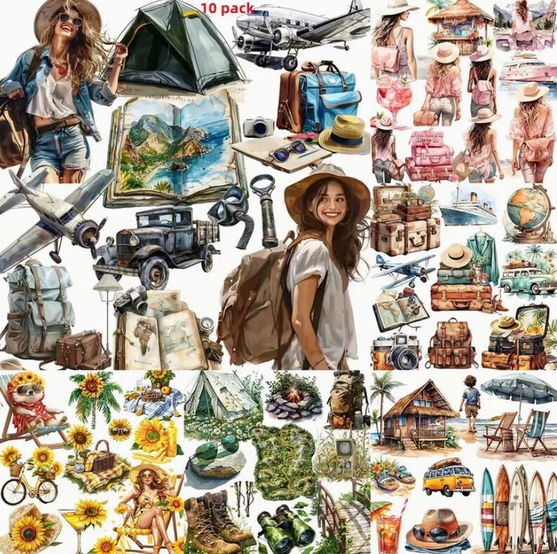 10 Packs Travel-themed Sticker Collection - Vibrant Journaling ...