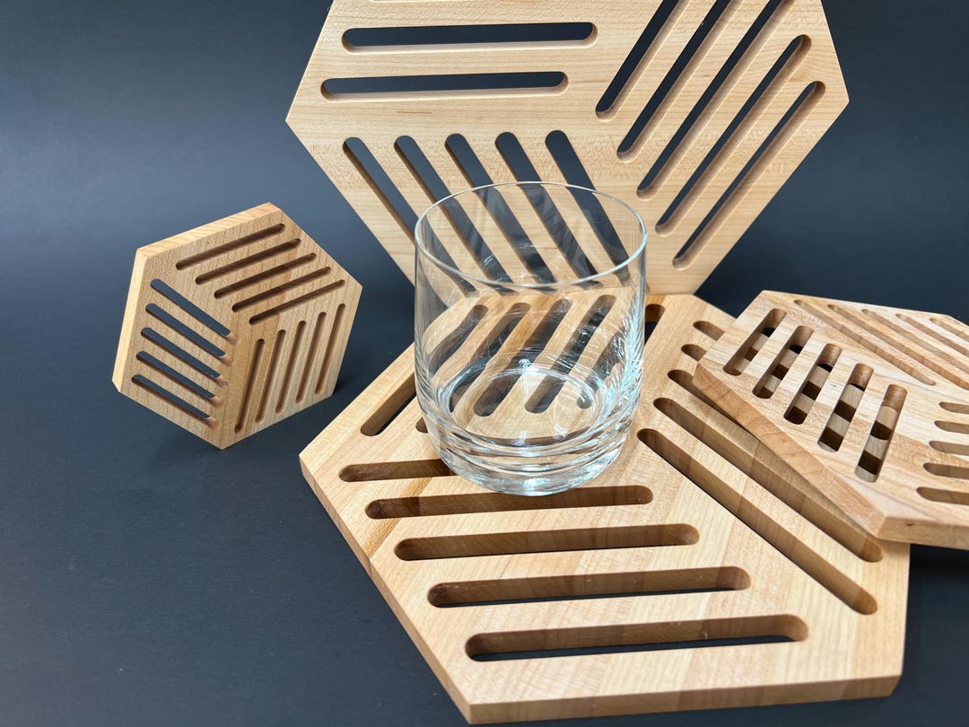 Hexagonal Wooden Trivets in Three Sizes to Fit Glasses and Plates. - Etsy