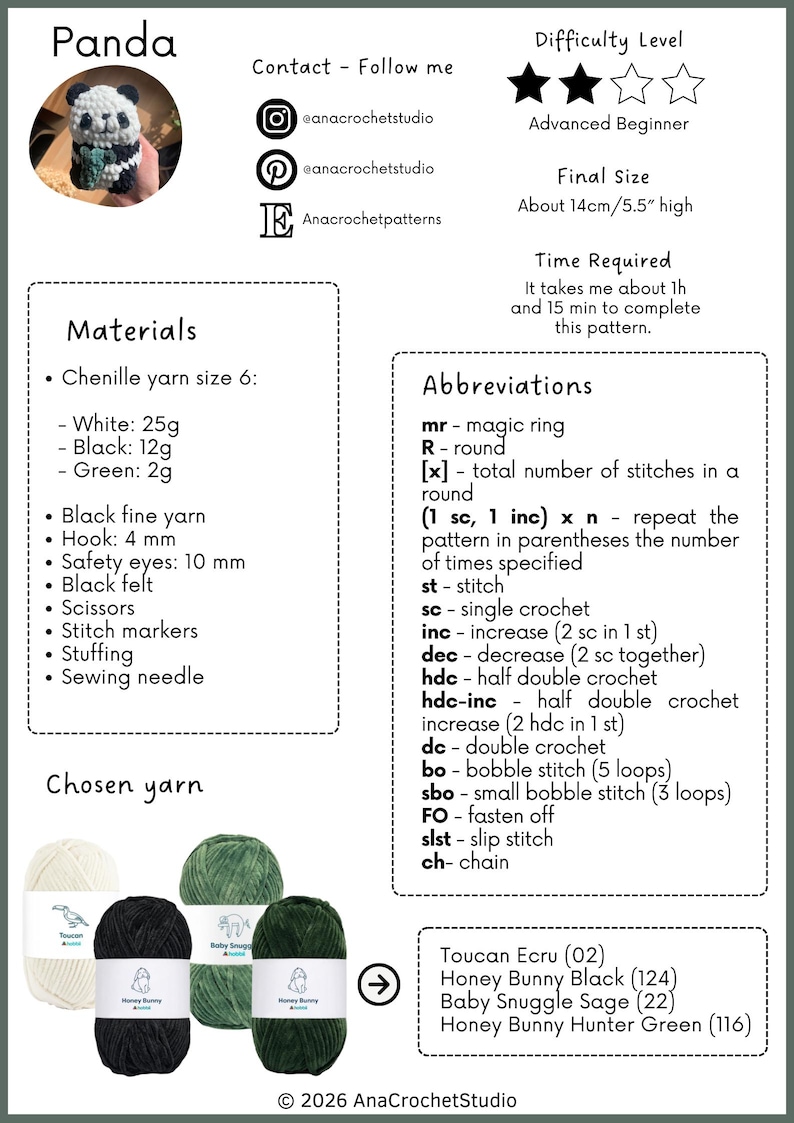 Chubby Panda No Sew PDF Crochet Pattern Amigurumi - Etsy Canada