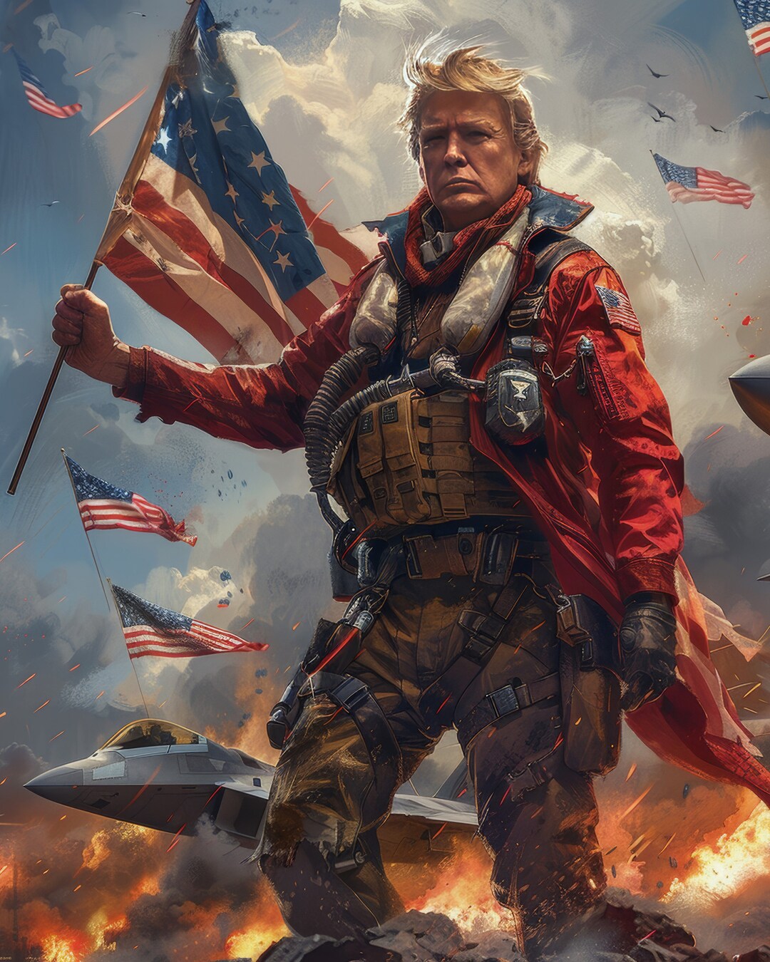 President Donald Trump as F-22 Raptor Pilot Holding American Flag 4X6 ...