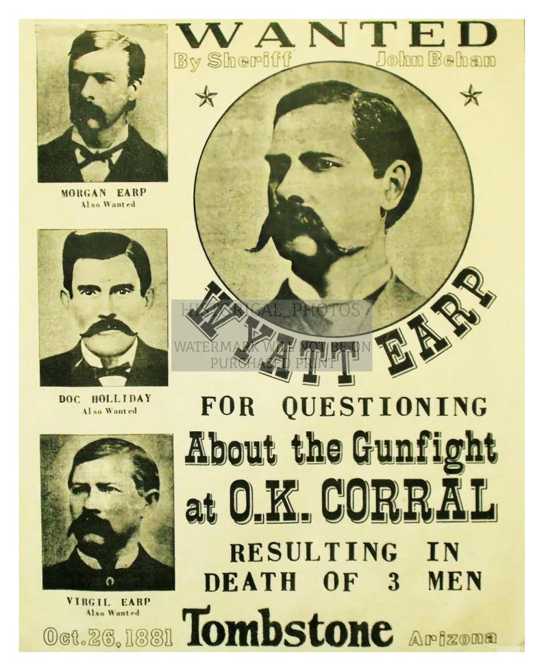 Wyatt Earp Tombstone Arizona O.K. Corral Gunfight 1881 Wild West 8X10 ...
