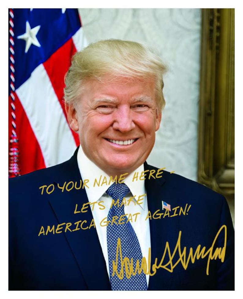 Personalized President Donald Trump Message Gold Autograph 8X10 Custom ...