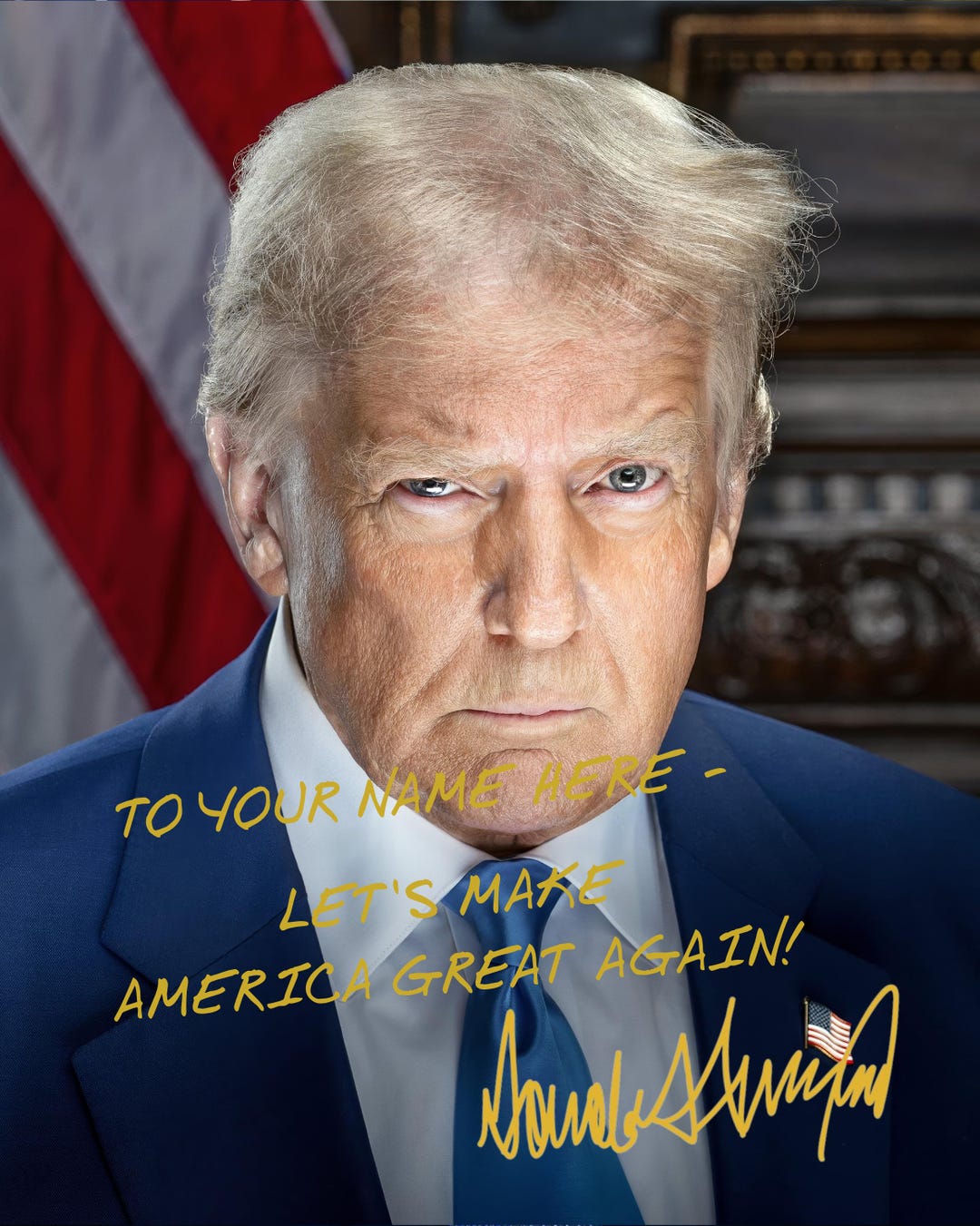 Personalized President Donald Trump Message Gold Autograph 8X10 Custom ...