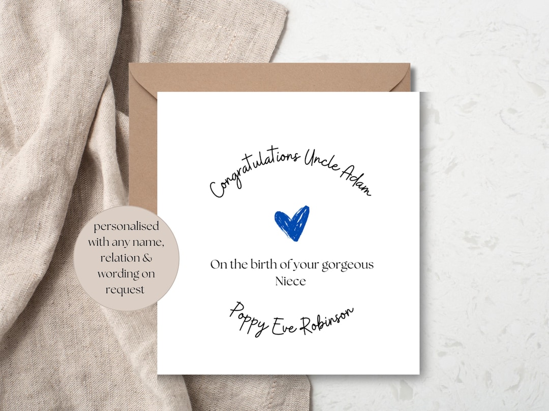 Congratulations Uncle Card. New Baby Niece Personalised Card - Etsy