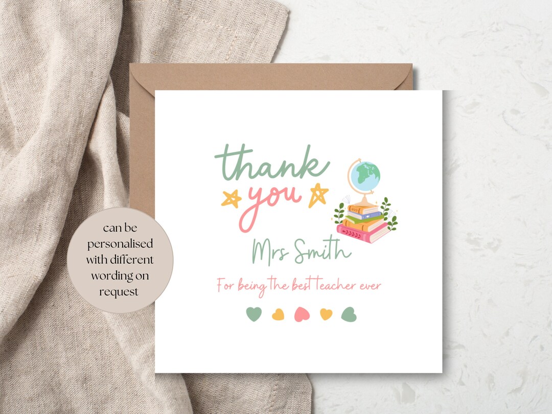 PERSONALISED Teacher Thank You Card - Best Teacher Ever - Etsy UK