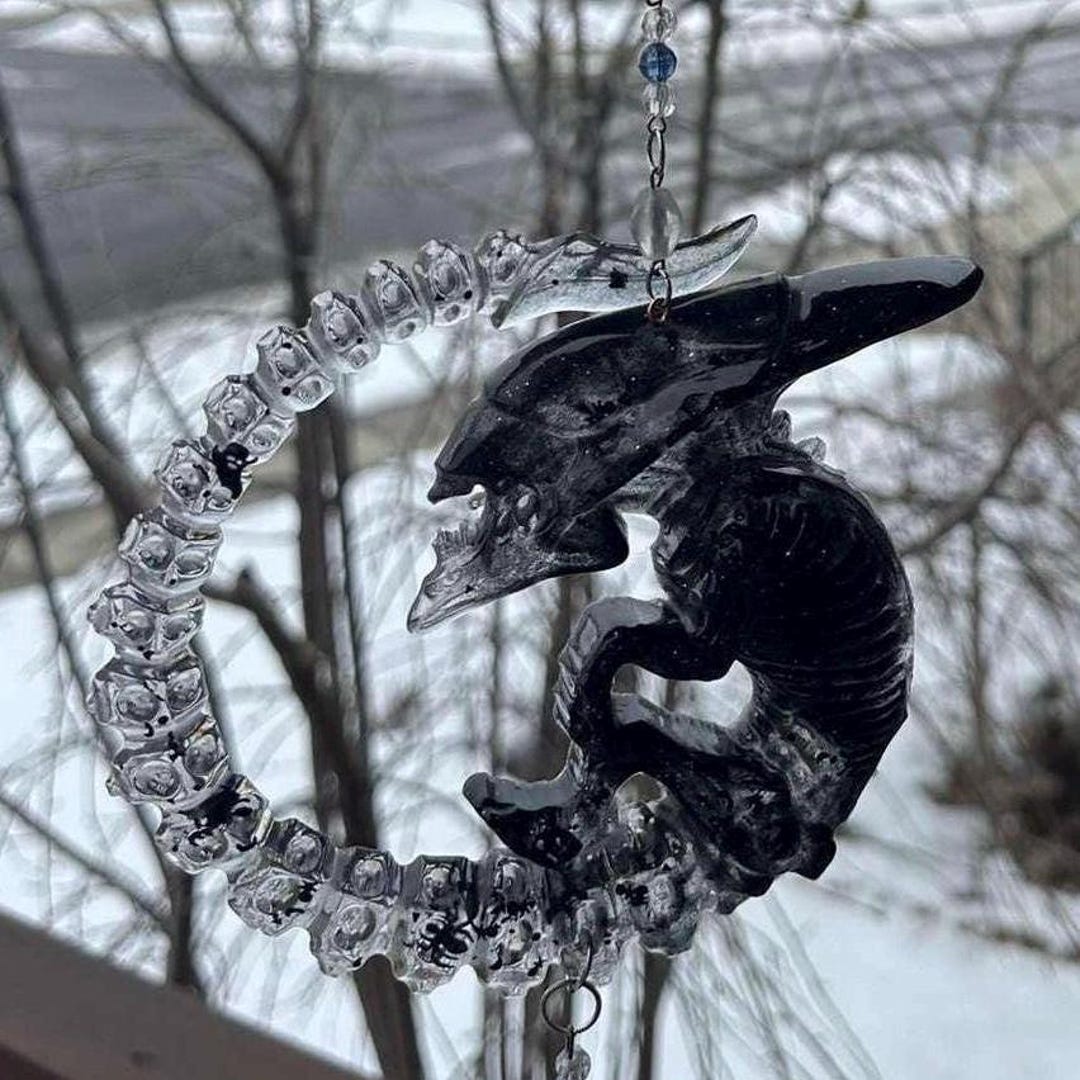 Alien Xenomorph Black Handmade Blue White Sparkle Spooky Glitter Bead ...