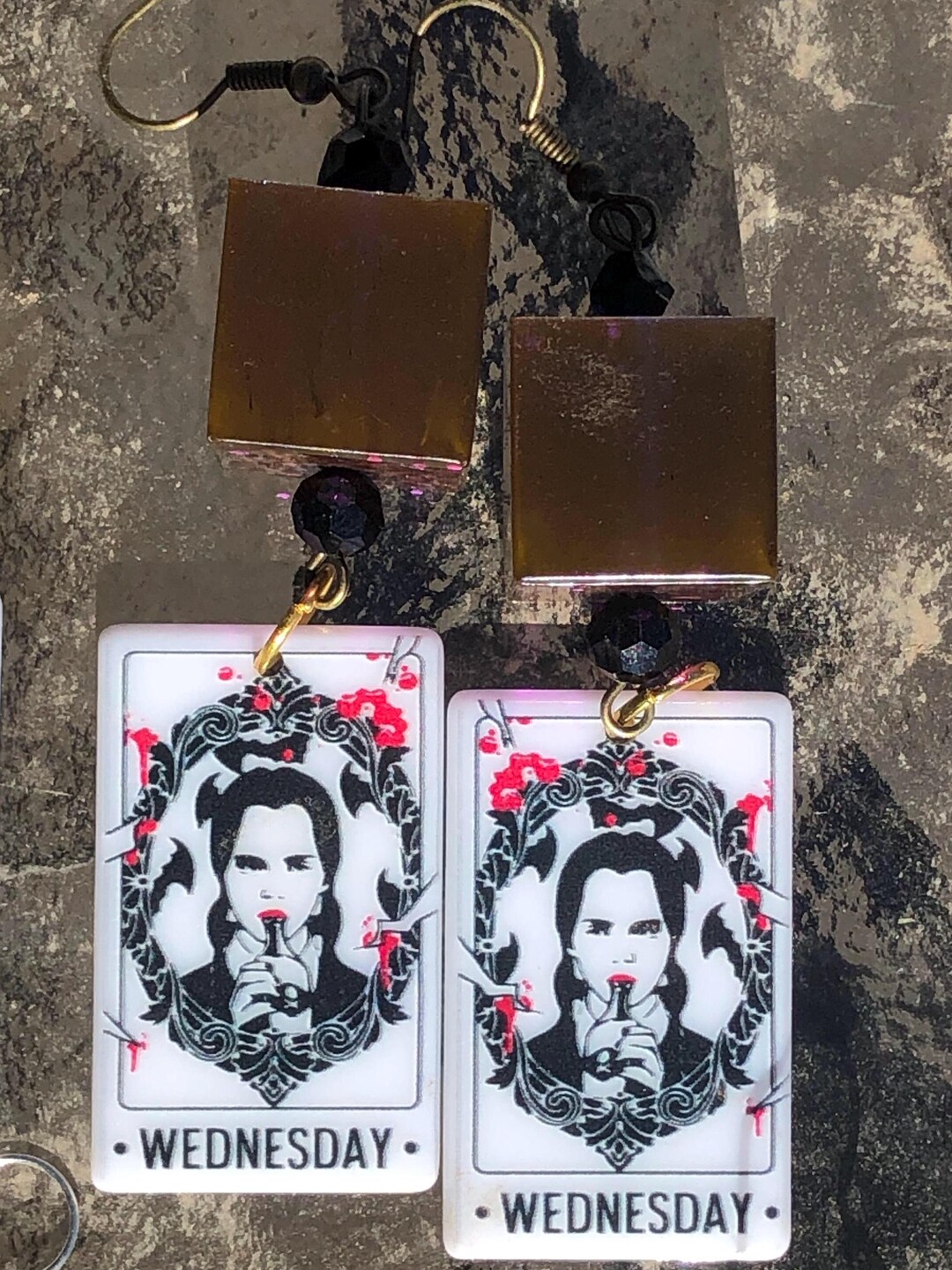 Goth Scream Queen Wednesday Addams Patterned Purple Brown Black Resin ...
