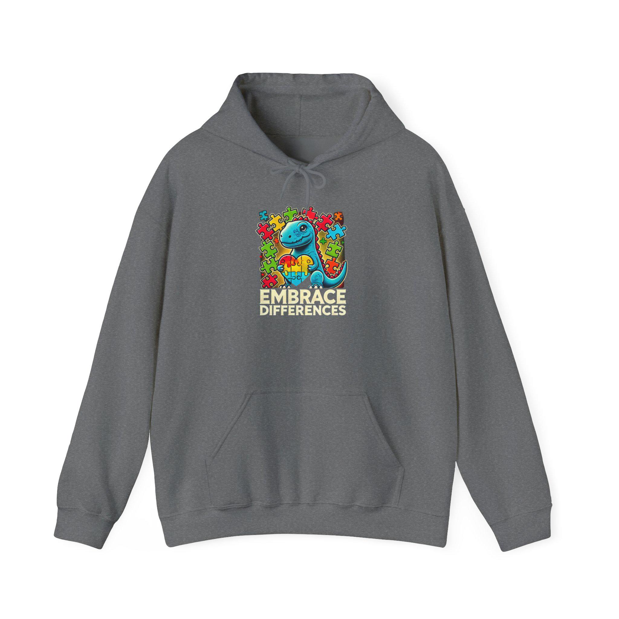 Autism Dinosaur Hoodie, Embrace Differences, Autism Blocks Sweatshirt ...