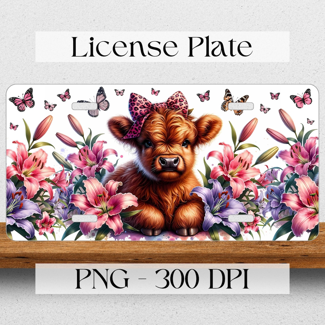 Coquette Highland Cows License Plate PNG, Digital Download, POD Design ...