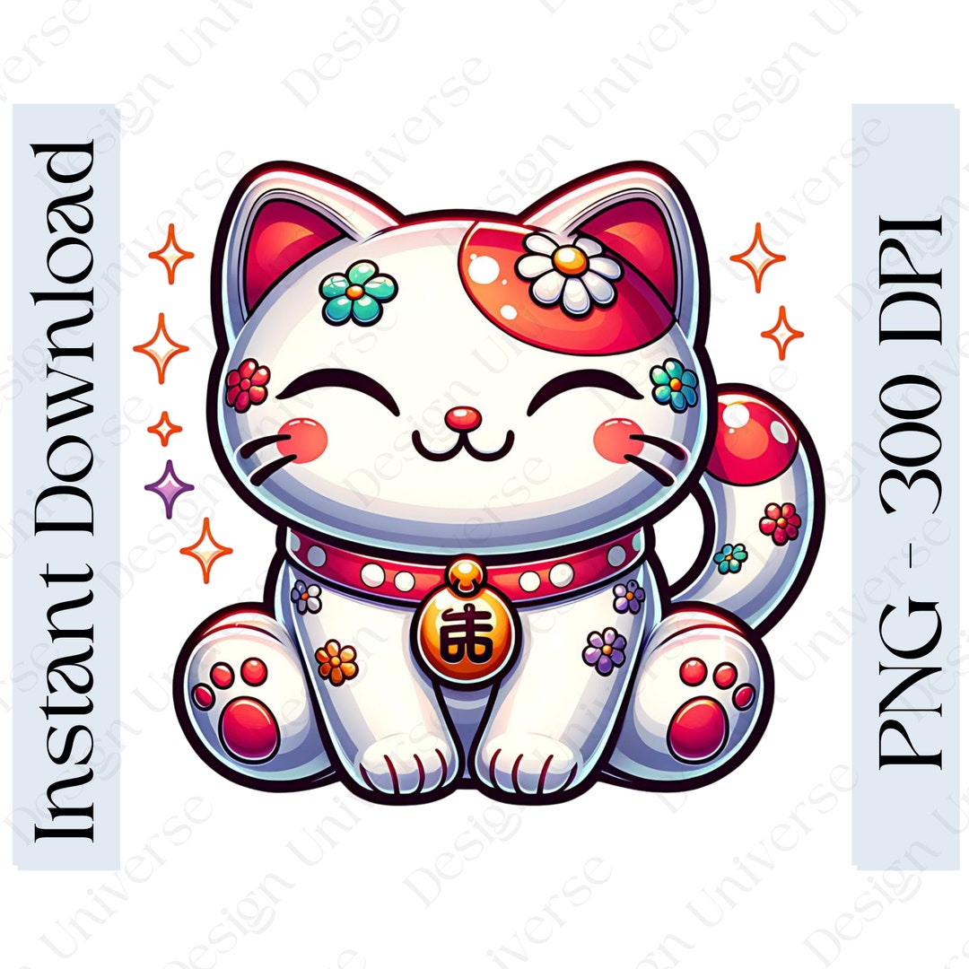 Lucky Cat PNG, Nursery Art PNG, Digital Download, POD Design - Etsy