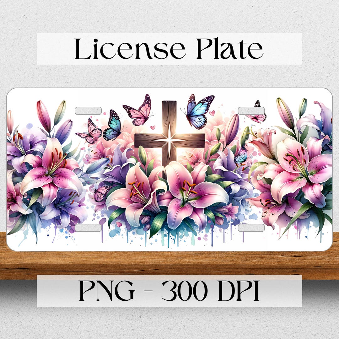Christian Floral Cross License Plate PNG, Digital Download, POD Design ...