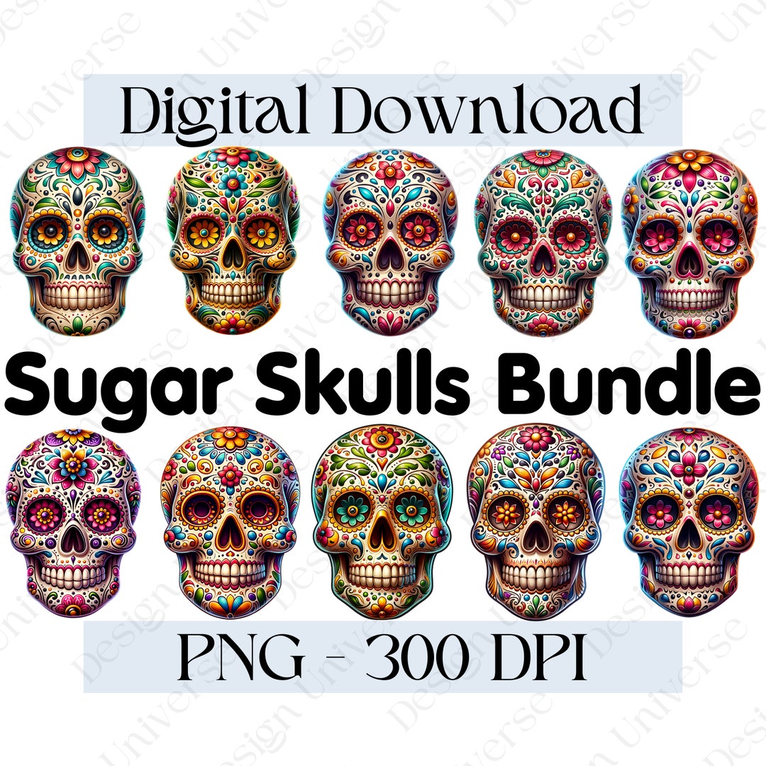 Sugar Skull Bundle PNG, Sublimation Design, Digital Download, POD ...