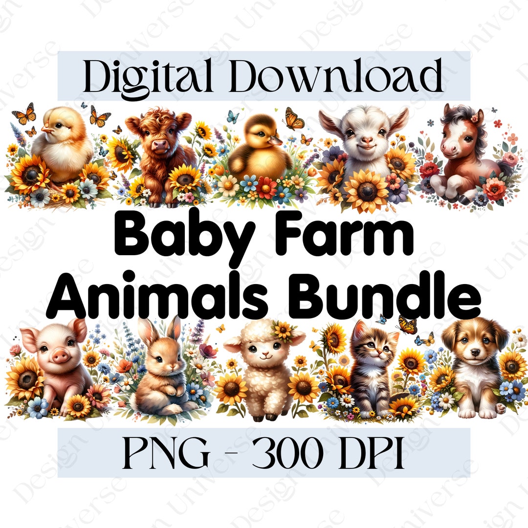 Baby Farm Animals Bundle PNG, Nursery Art PNG, Digital Download, POD ...