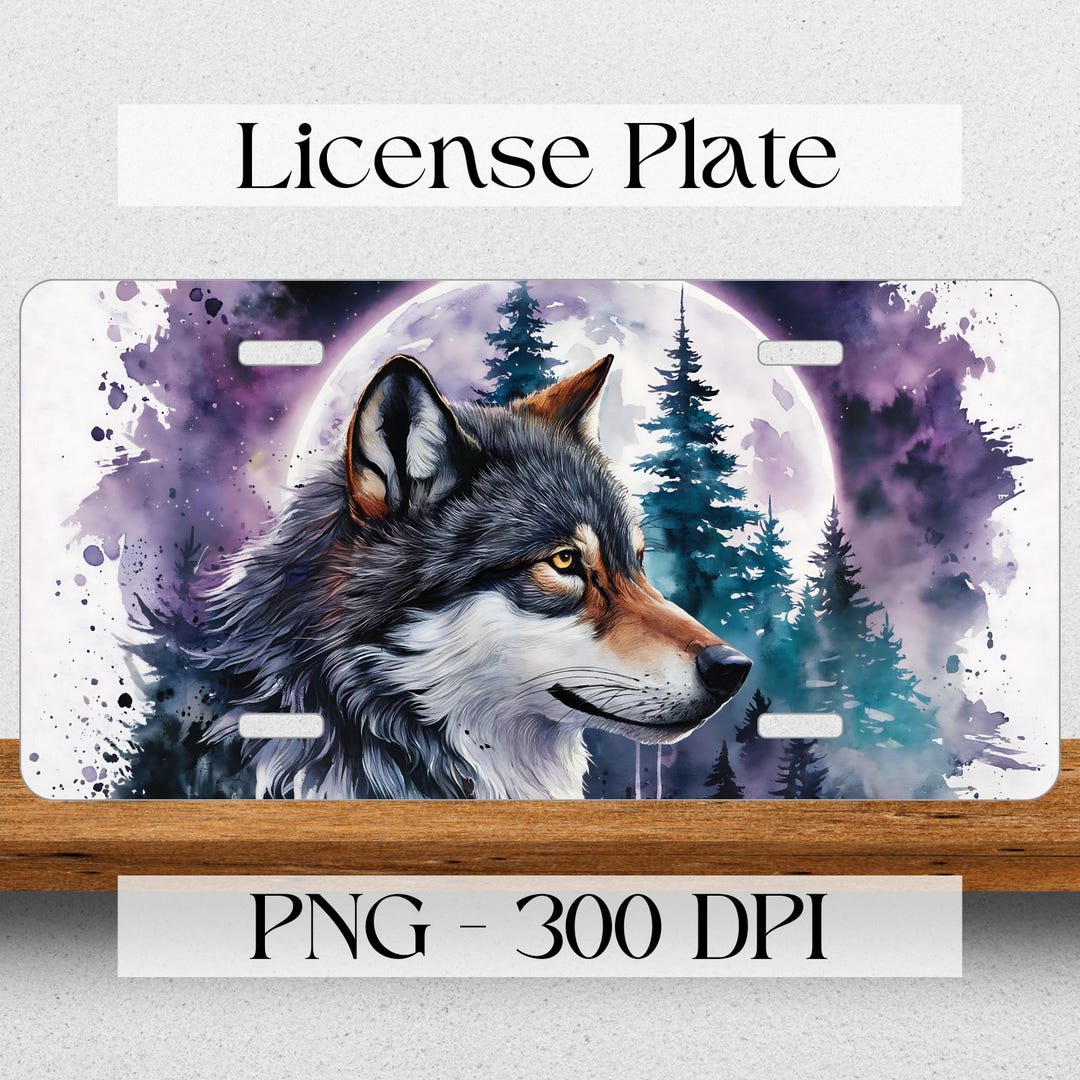 Wolf and Full Moon License Plate PNG, Digital Download, POD Design, 12 ...