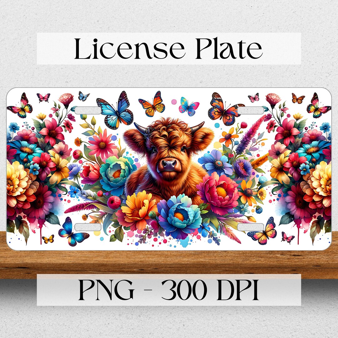 Highland Cow License Plate PNG, Digital Download, POD Design, 12 by 6 ...