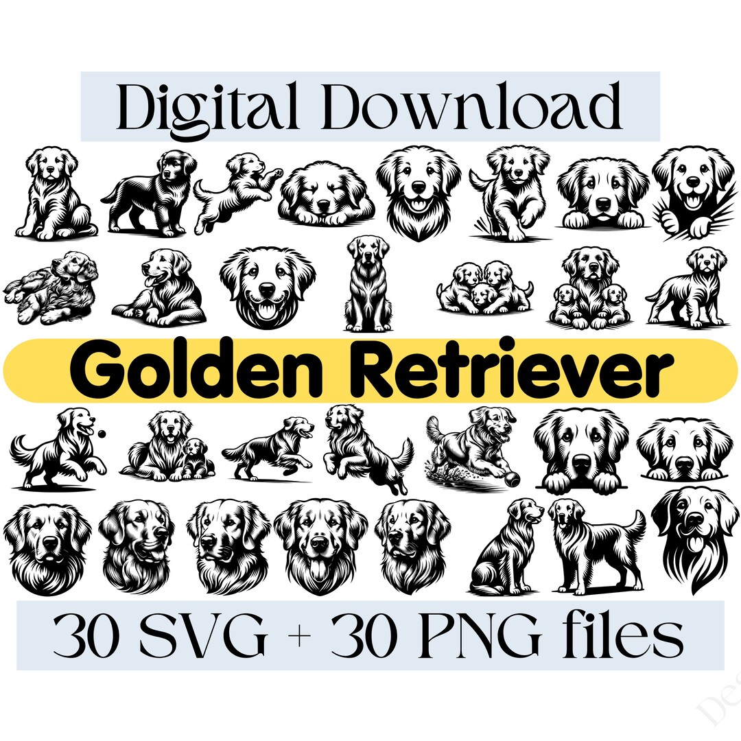 Golden Retriever Bundle PNG, Dog SVG Bundle, Digital Download, POD ...