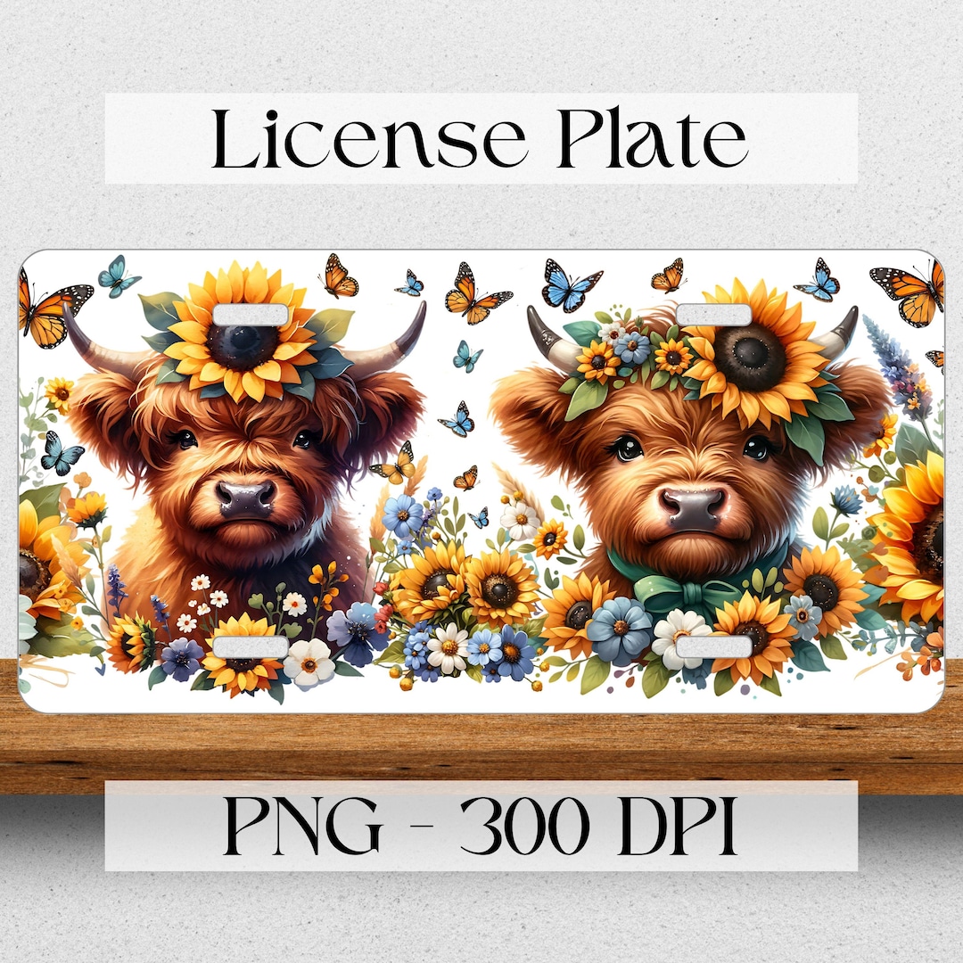Highland Cows License Plate PNG, Digital Download, POD Design, 12 by 6 ...