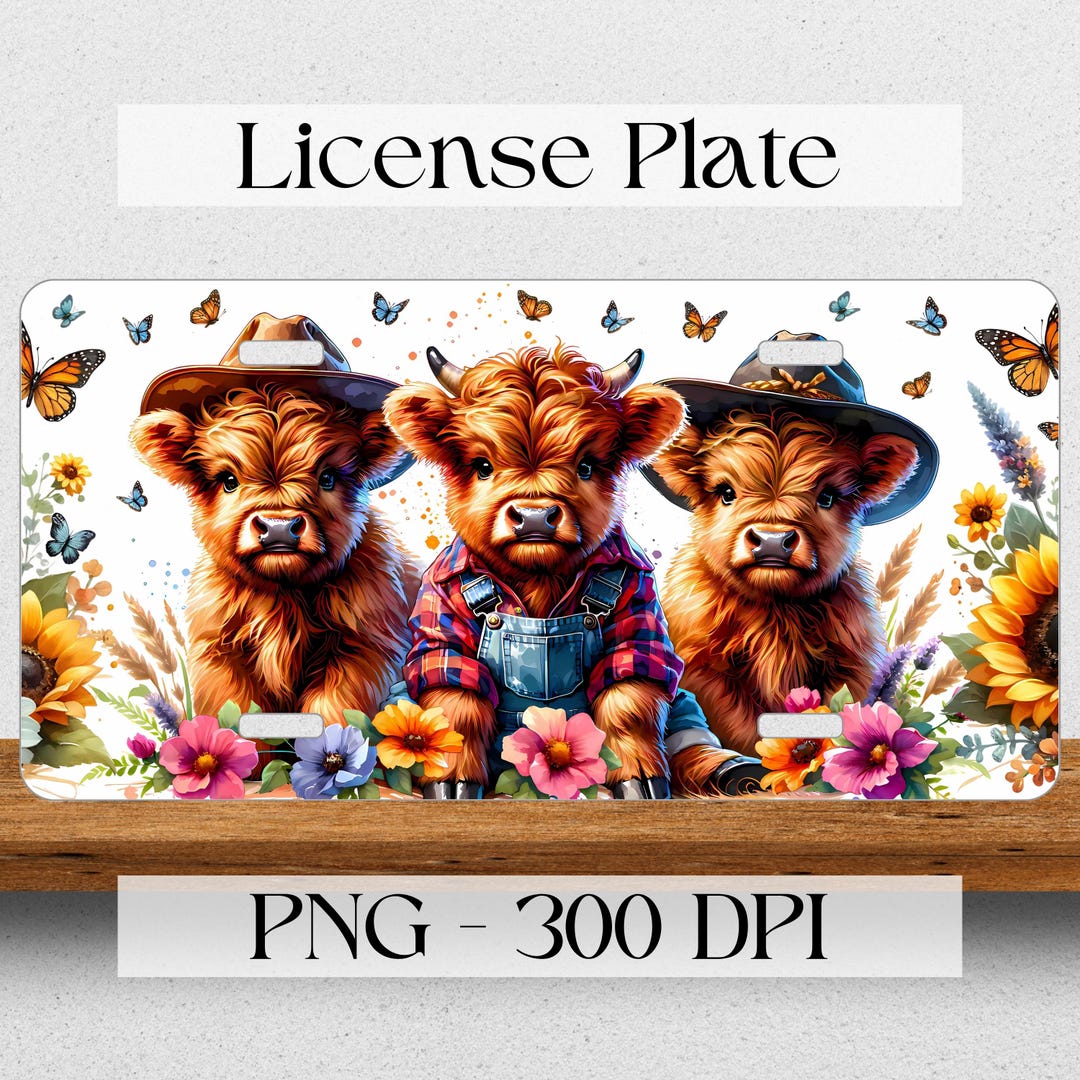 Highland Cows Farmers License Plate PNG, Digital Download, POD Design ...