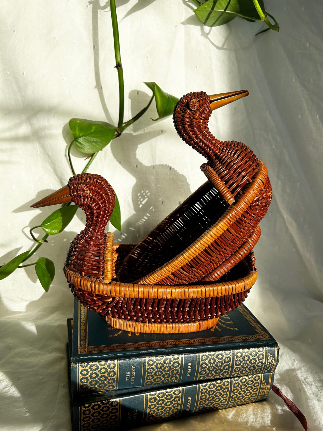Pair of Vinatge Woven Wicker Rattan Duck Baskets - Etsy