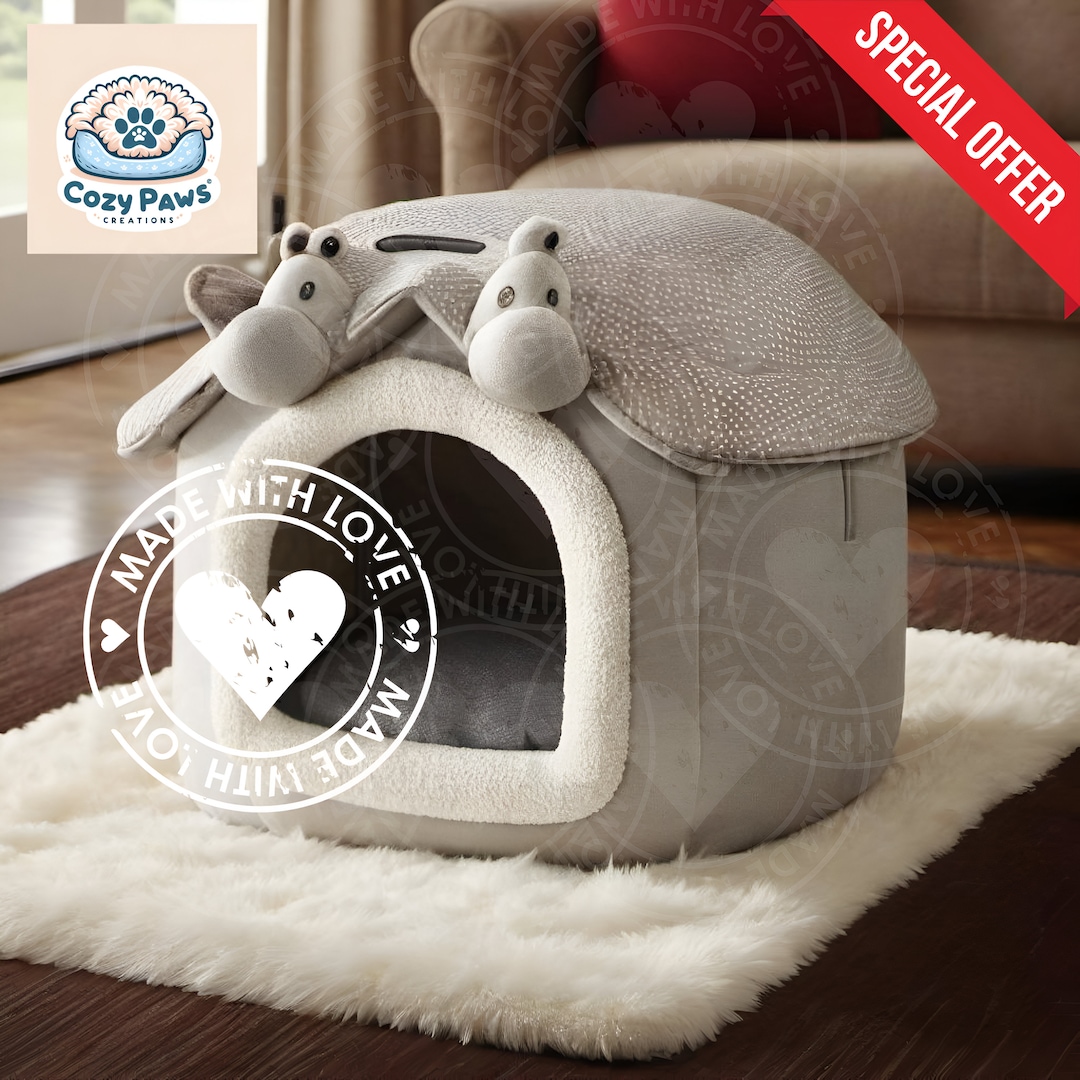 Adorable Enclosed Cat Nest Winter Warm Portable Kitten Kennel Cute ...