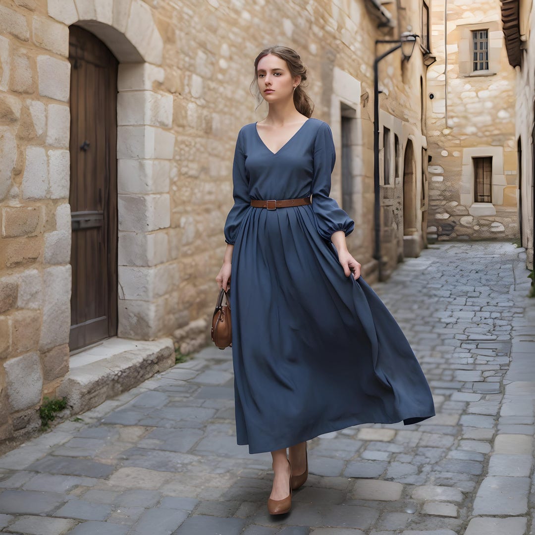 Navy Blue Medieval Renaissance Tunic Dress | Vintage-inspired Victorian ...