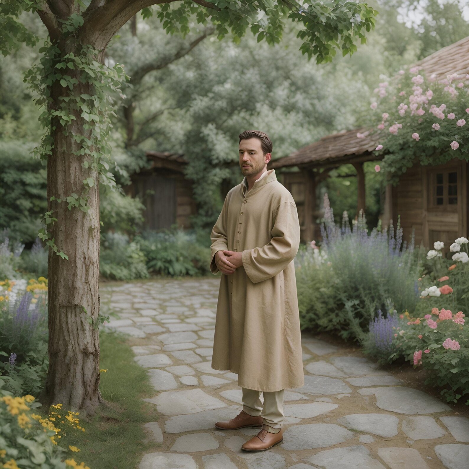 Beige Medieval Long Tunic for Men | Renaissance Steampunk Viking Tunic ...