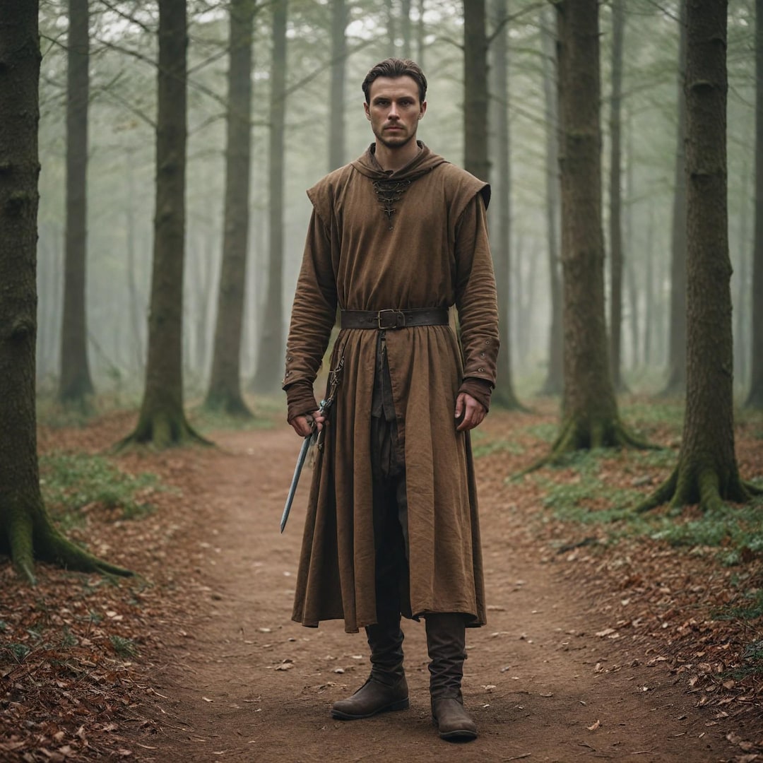 Rugged Brown Medieval Warrior Costume | Men's Renaissance Long Tunic ...
