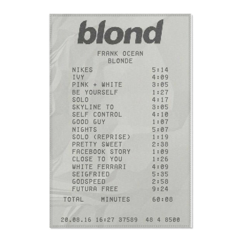 Frank Ocean Blonde Album Receipt Area Rugs - Etsy