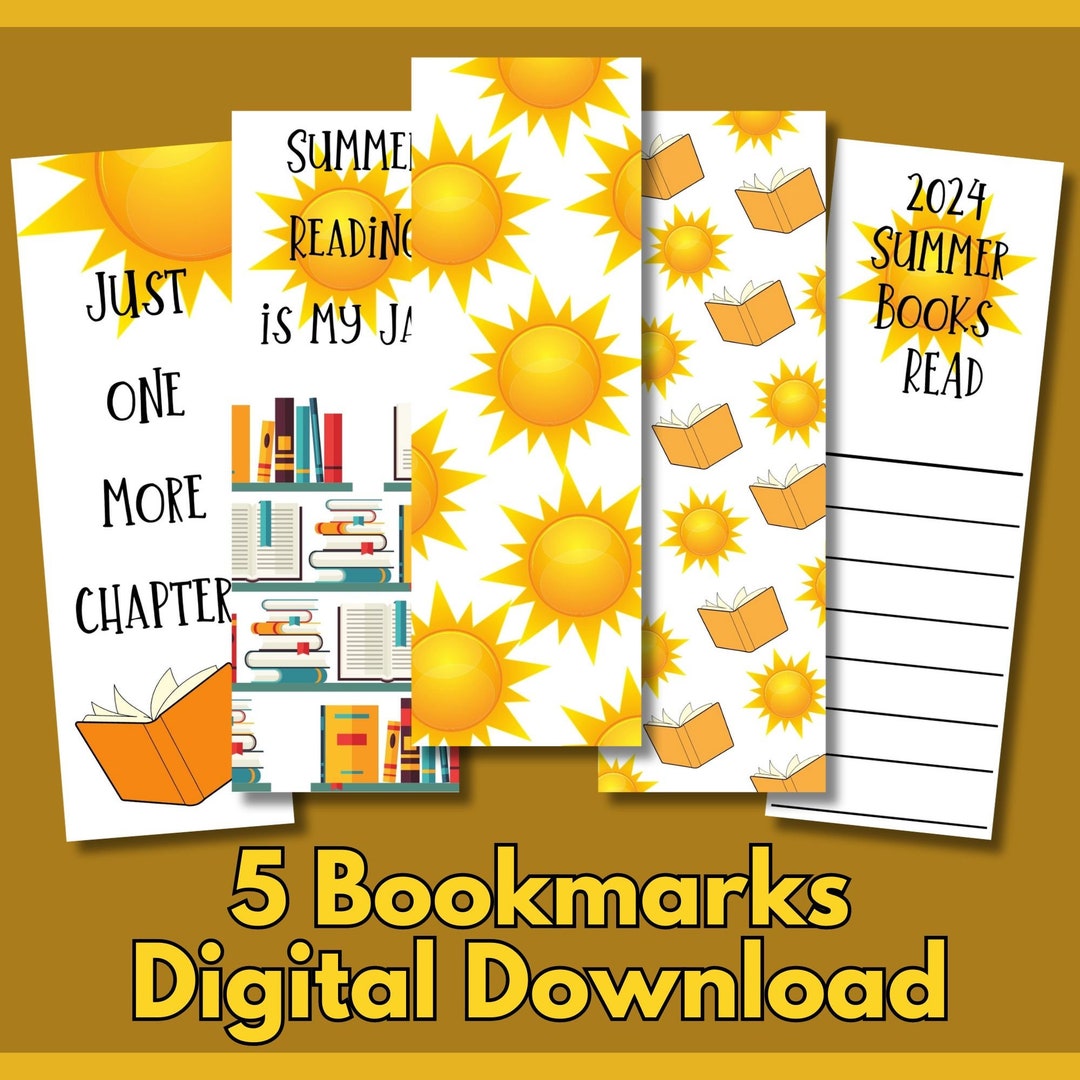5 Sun Bookmarks, Book Tracker, 2x6, Digital Download, PDF, Motivate ...