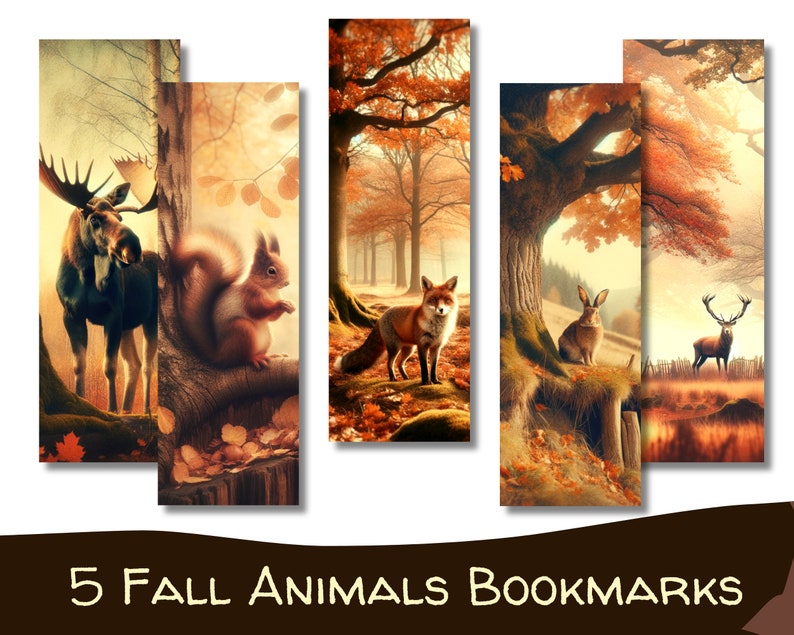 5 Fall Animal Bookmarks, PDF, Instant Download, Bookish Gift, Autumn ...