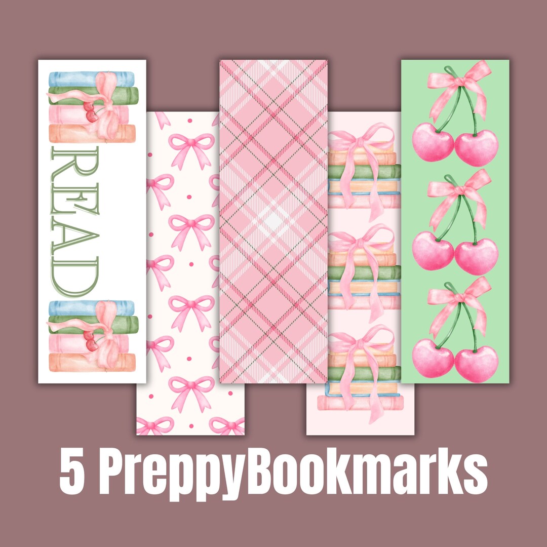 5 Preppy Bookmarks, PDF, Digital Download, Bookish Gift, Pink Bows ...
