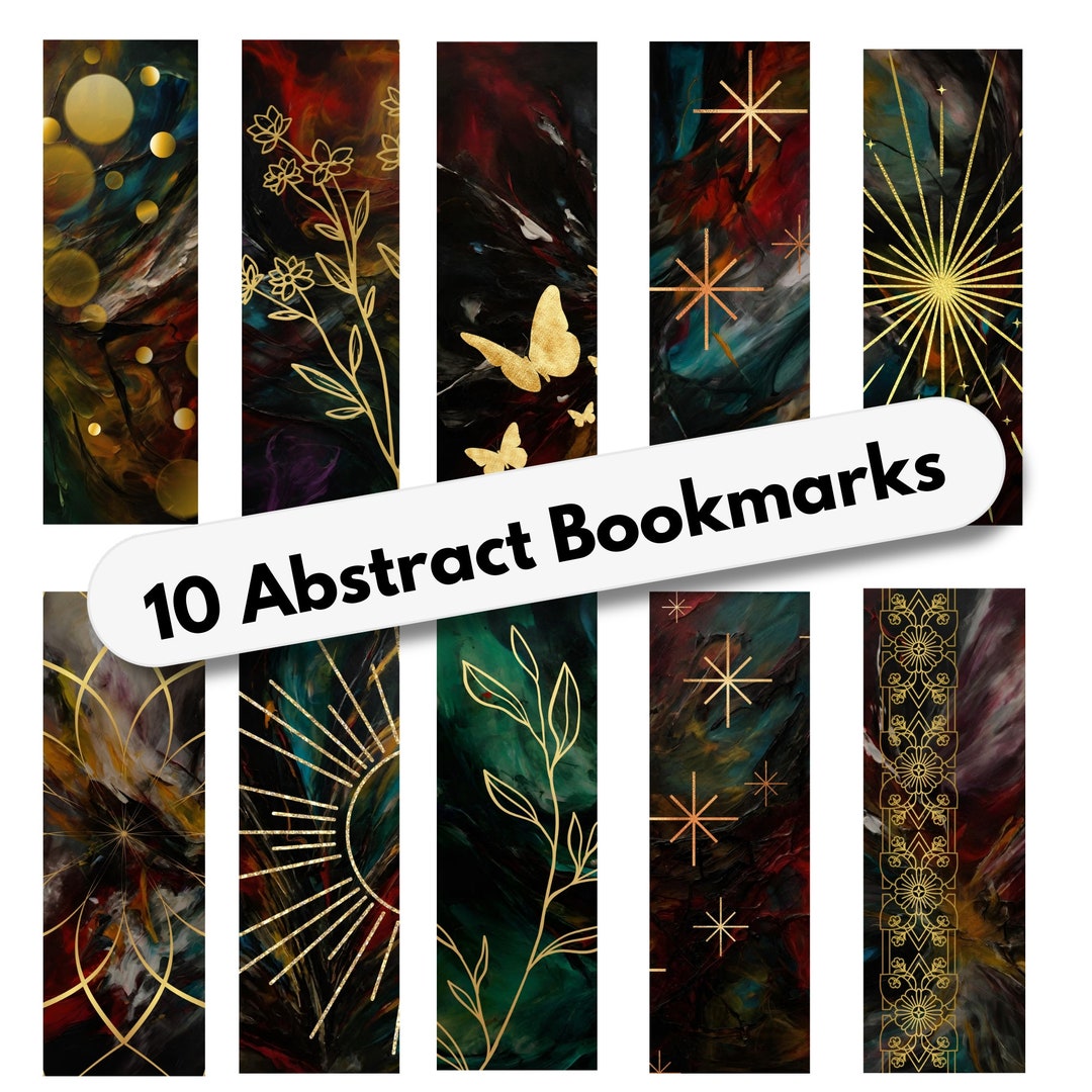 10 Abstract Bookmarks, PDF Printable, Digital Download, 2x6 Bookmarks ...
