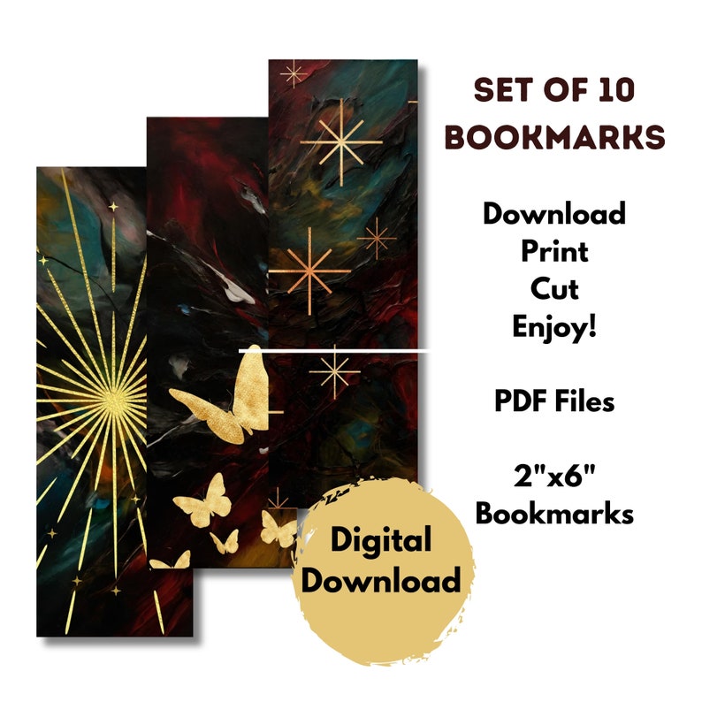 10 Abstract Bookmarks, PDF Printable, Digital Download, 2x6 Bookmarks ...