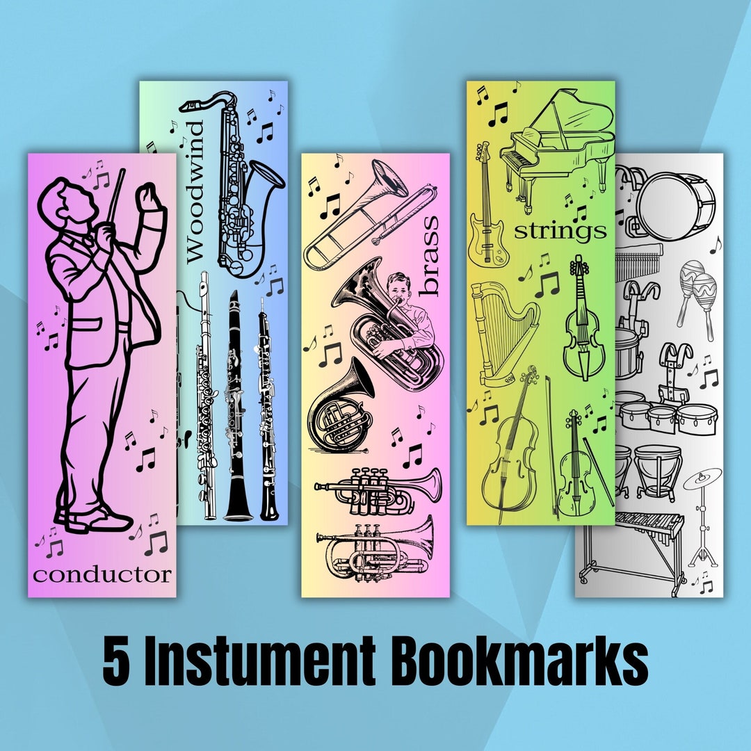 5 Instrument Bookmarks, PDF, Instant Download, Bookish Gifts, for ...