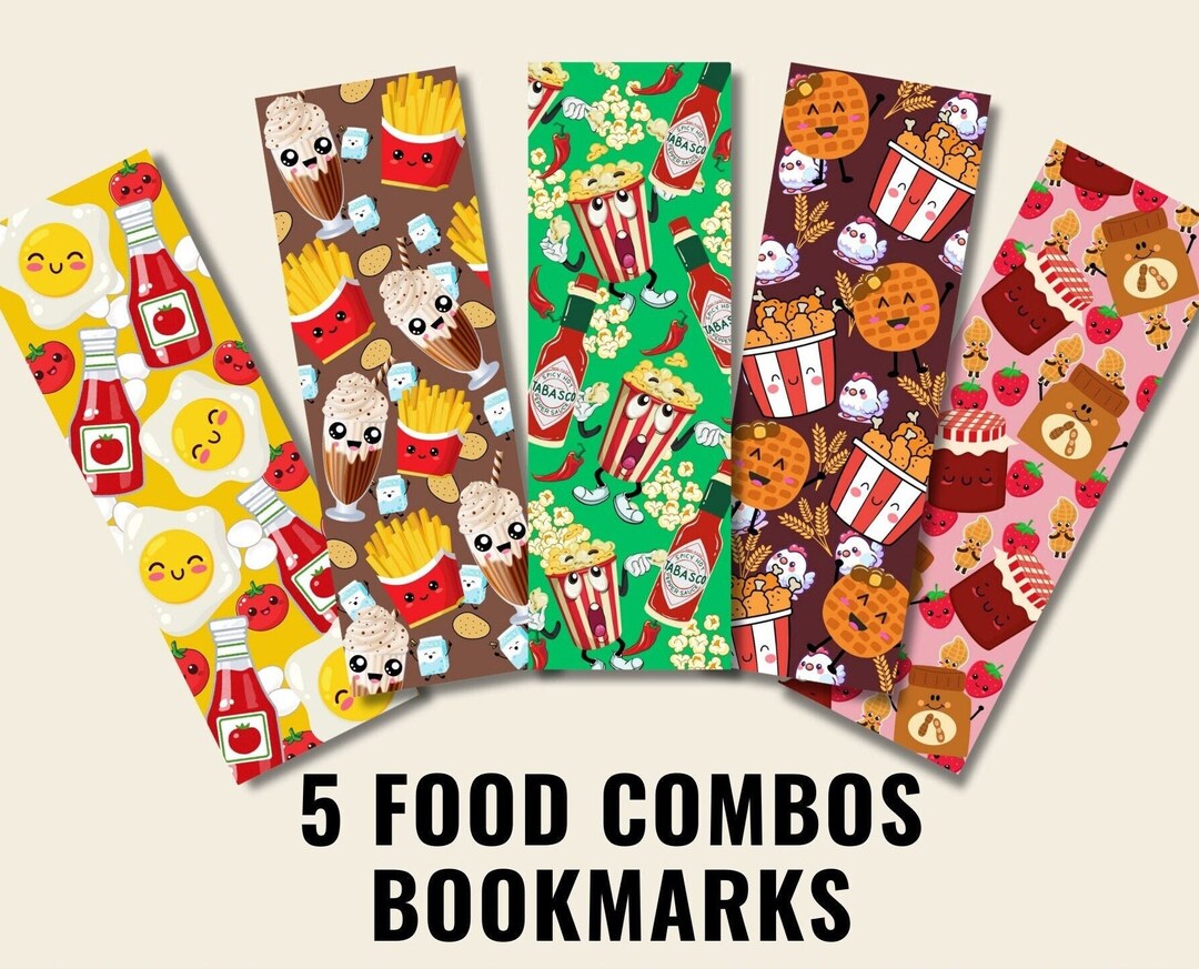Kawaii, 5 Food Combo Bookmarks, 2 X 6bookmark, Instant Download ...