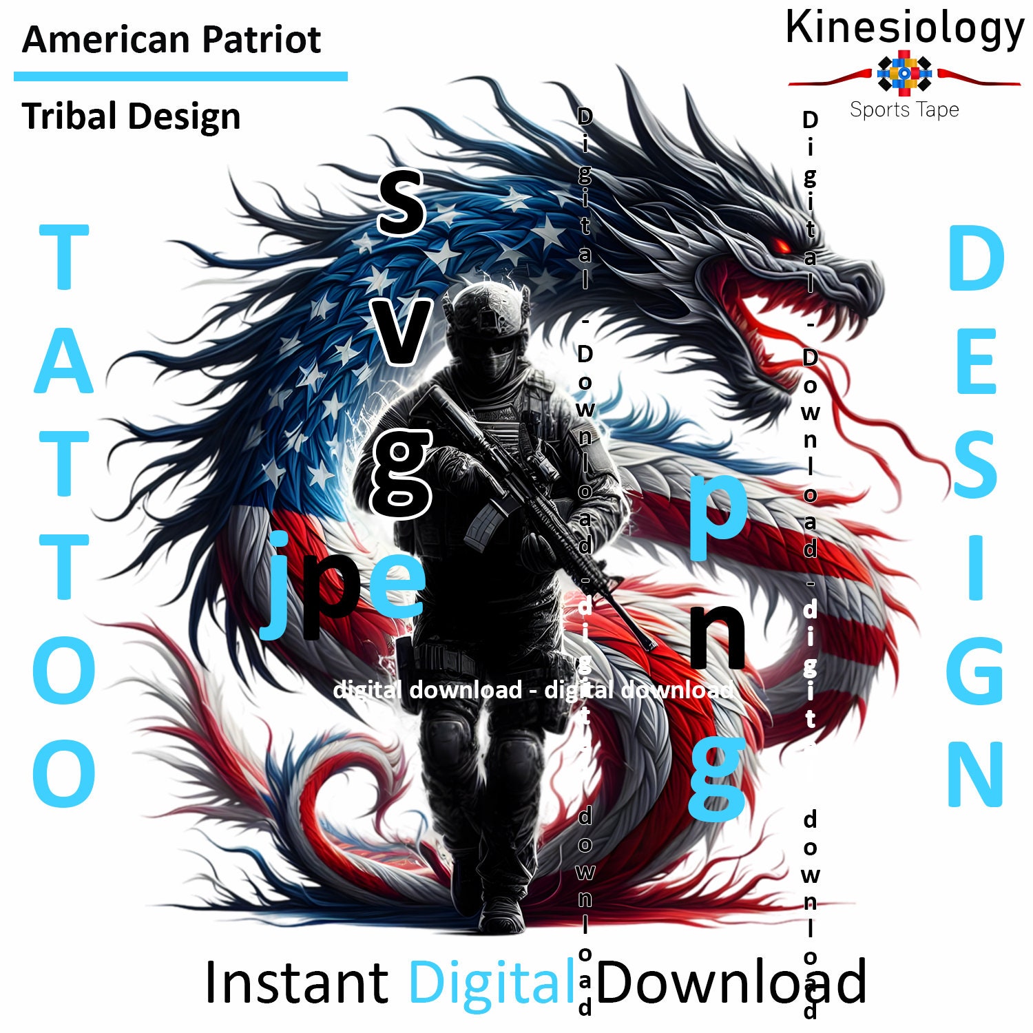 Dragon Patriot Digital Art PNG, JPEG & SVG Instant Download for Apparel ...