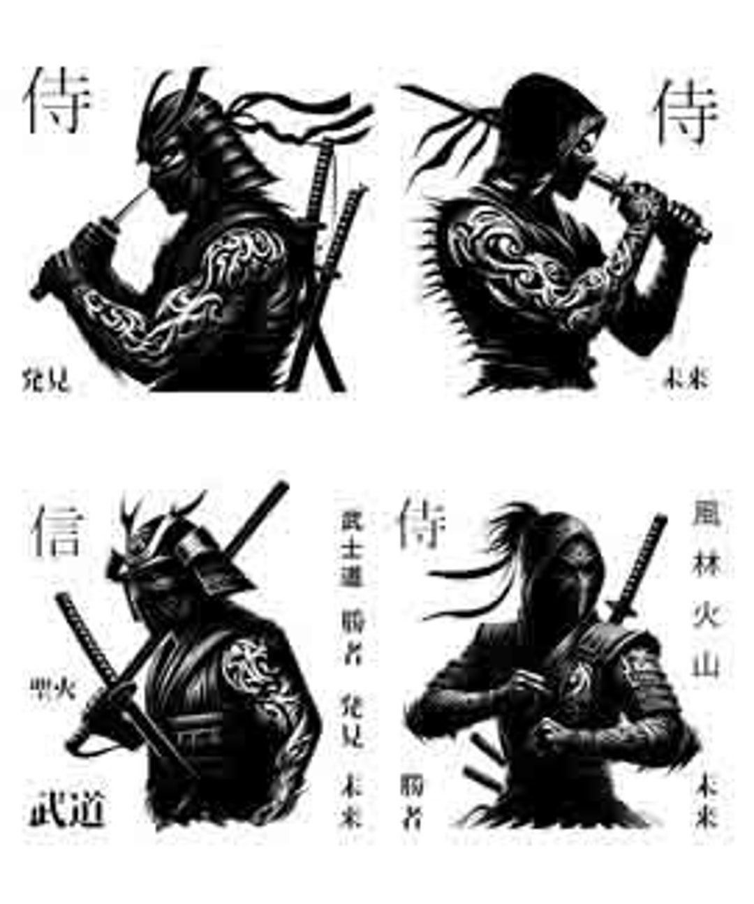 Samurai Ninja PNG Bundle Digital Tattoo Art PNG Collection Instant ...