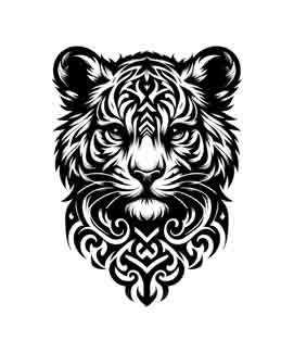 Tiger Cub Digital Art PNG SVG and JPEG Tribal Tattoo Black Instant ...