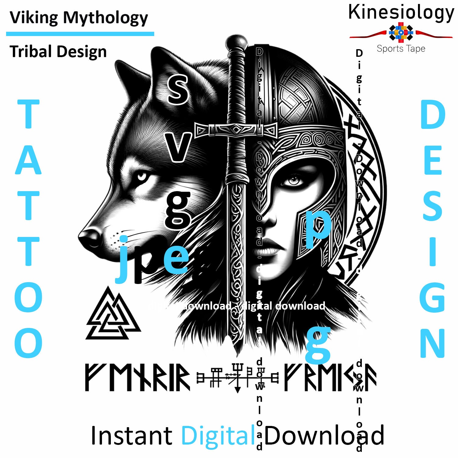 Viking Warrior Shield Maiden Freyja and Fenrir - Digital Design (PNG ...