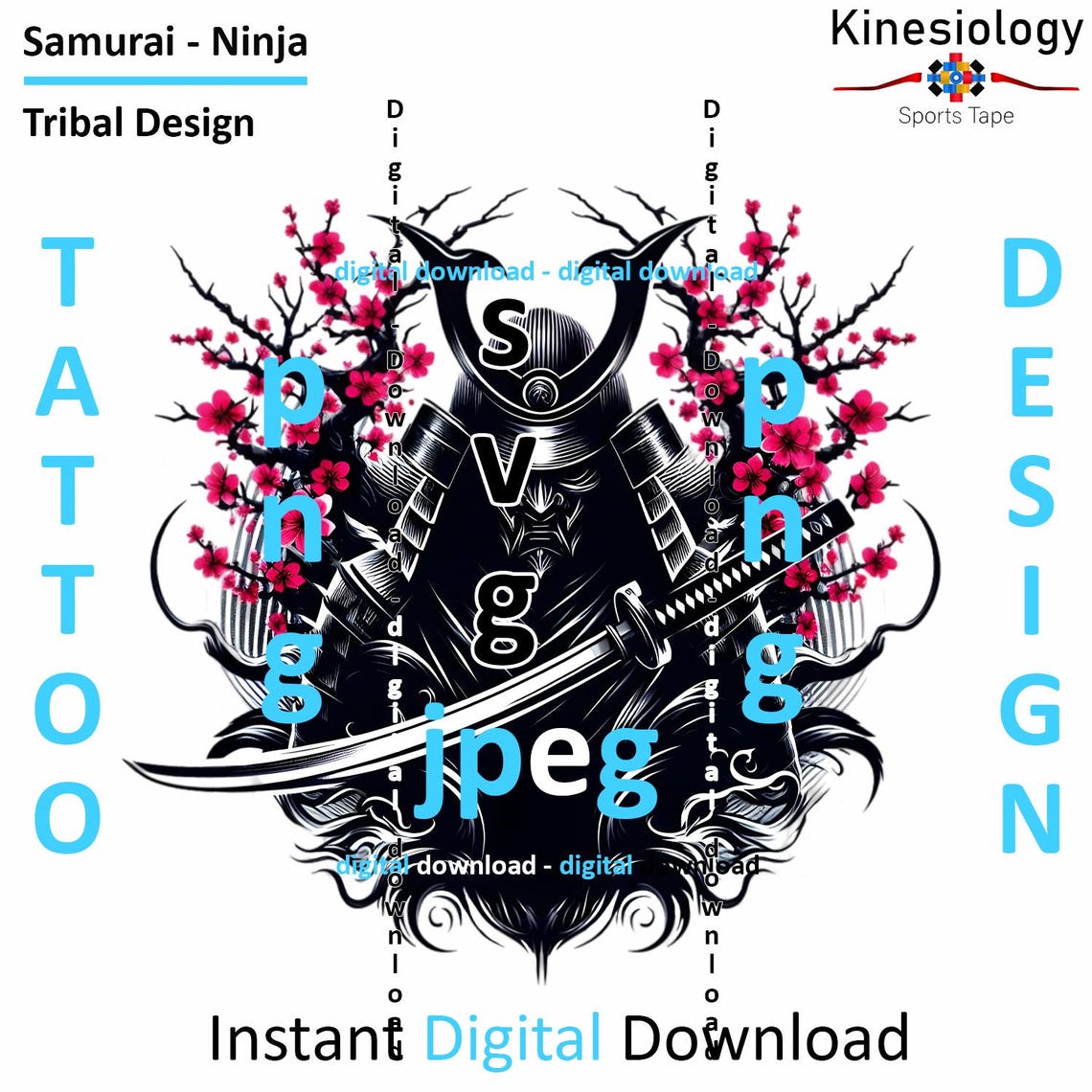 Samurai Shinigami Warrior - Hellbent Spirit Japan Png Digital Art PNG JPEG & SVG Instant Tattoo ...