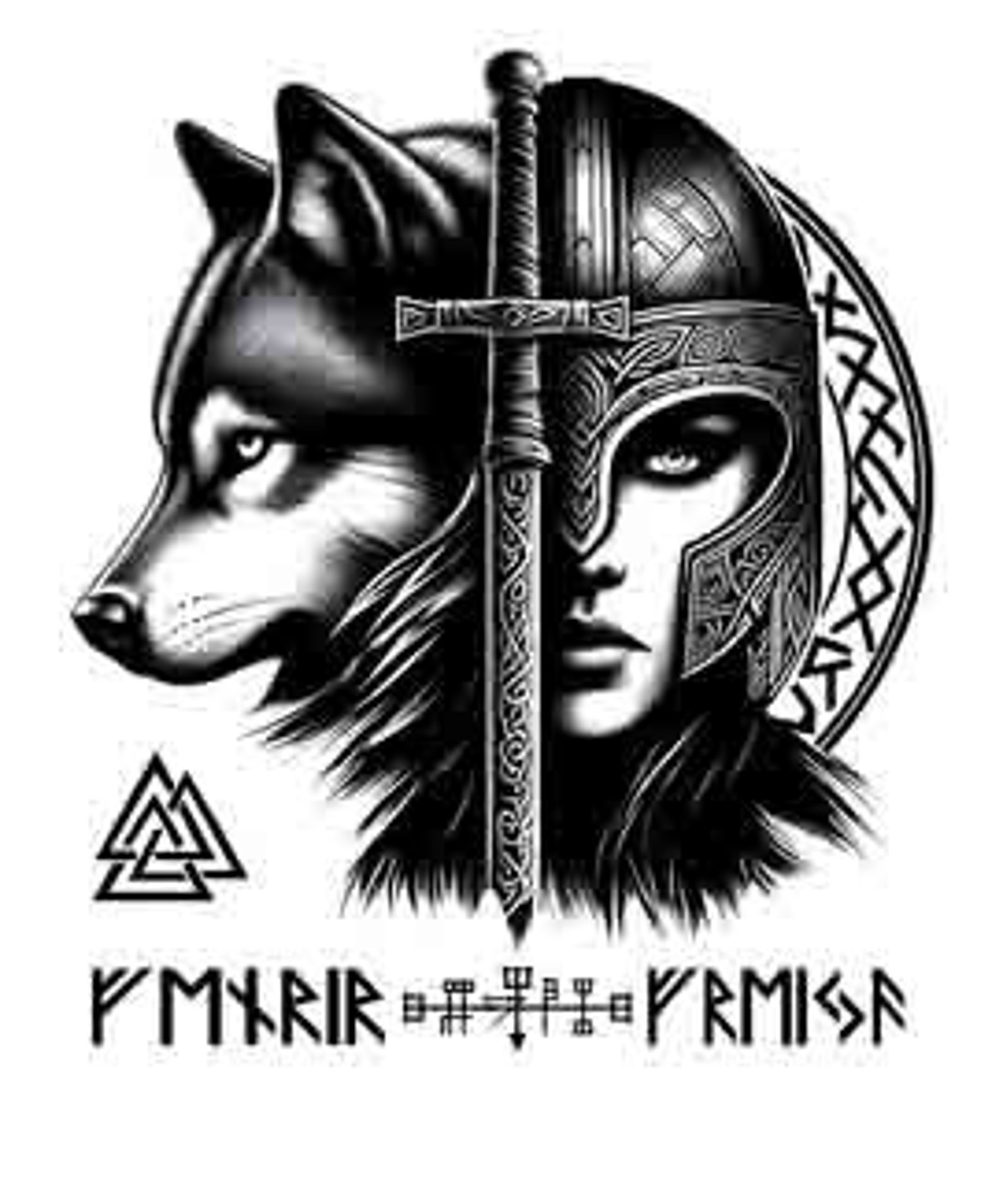 Viking Warrior Shield Maiden Freyja and Fenrir - Digital Design (PNG ...