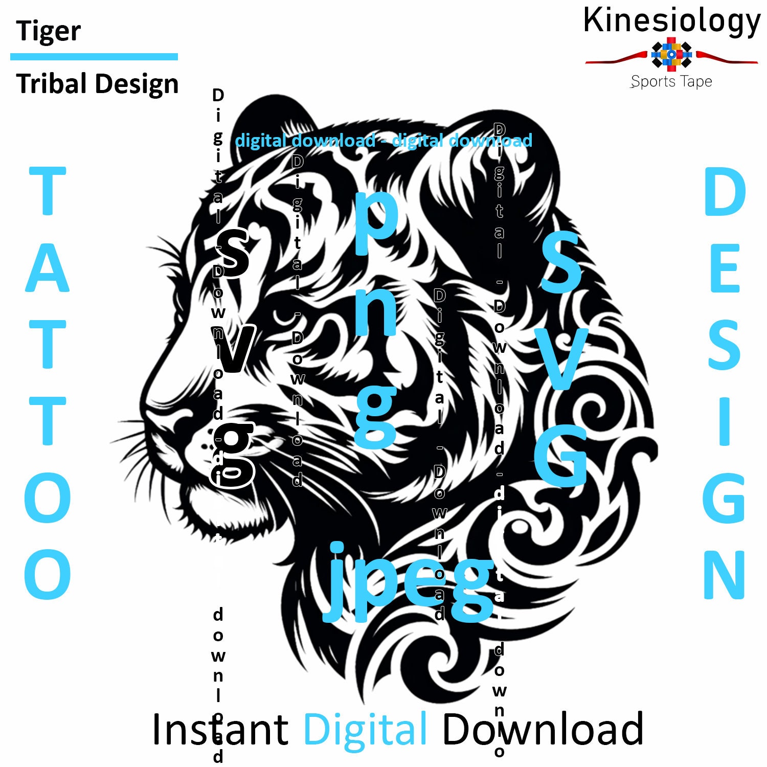 Cute Tiger Cub Tattoo Digital Art PNG SVG and JPEG Black | Instant ...
