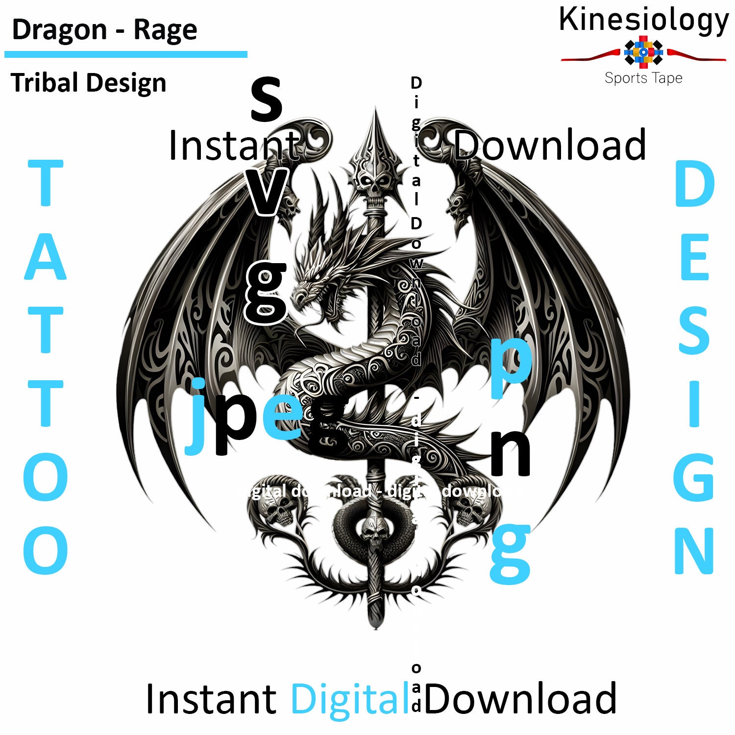 Mythical Dragon Digital Art PNG JPEG & SVG Collection Instant Download ...