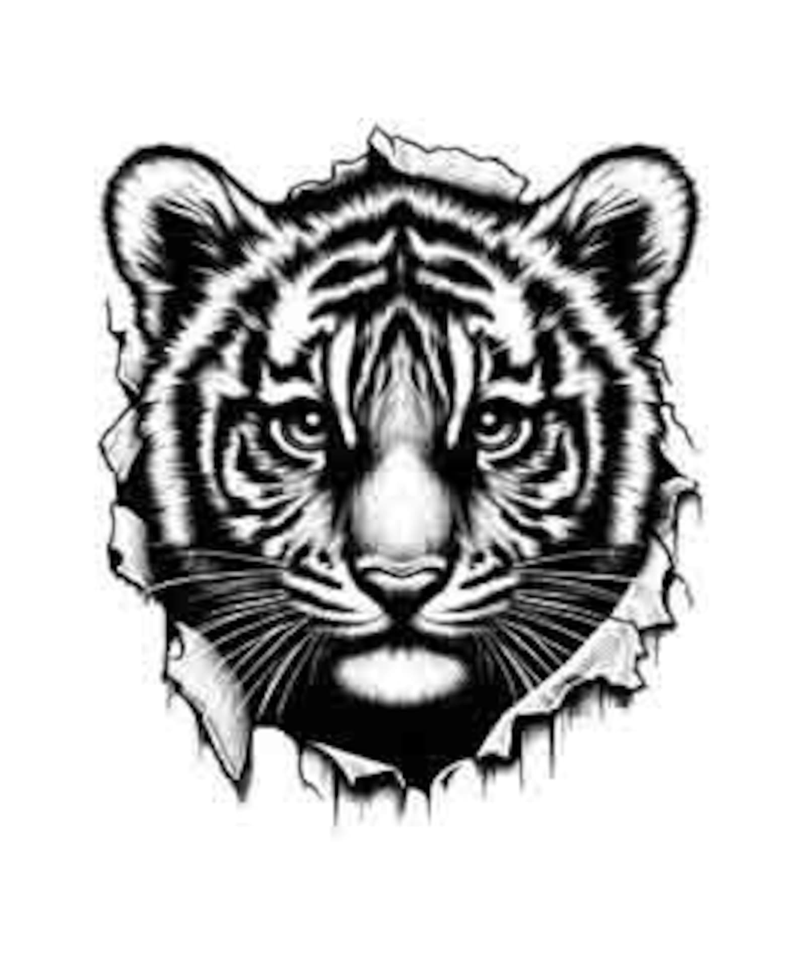Cute Tiger Cub Tattoo Digital Art PNG SVG and JPEG Black and White ...